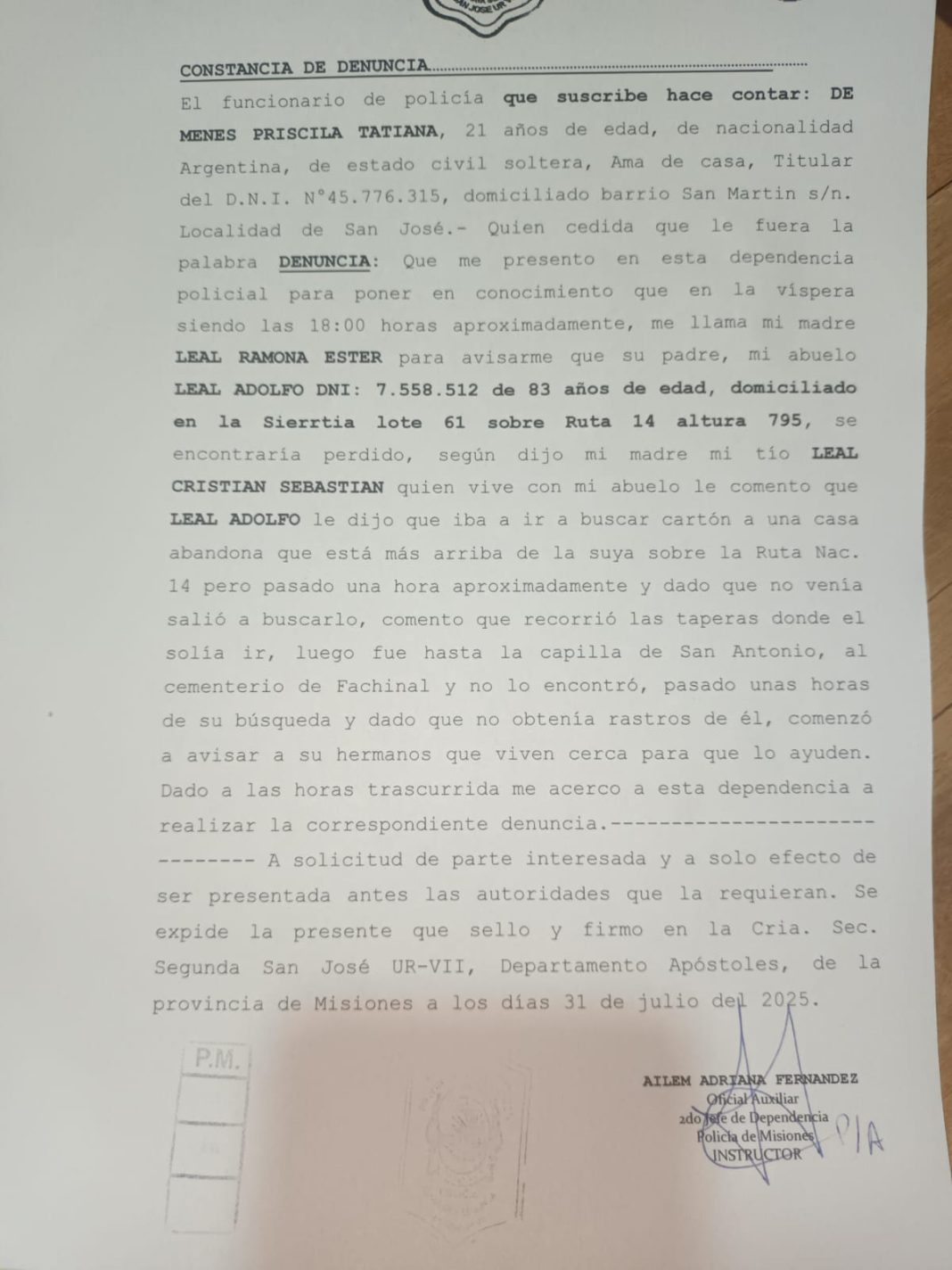 Continúa la búsqueda de Adolfo Leal, un anciano desaparecido en San ...