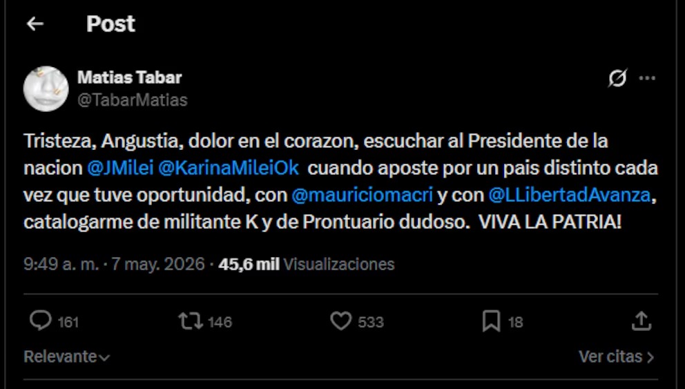 Matías Tabar, el contratista de Adorni le respondió a Milei luego de ...