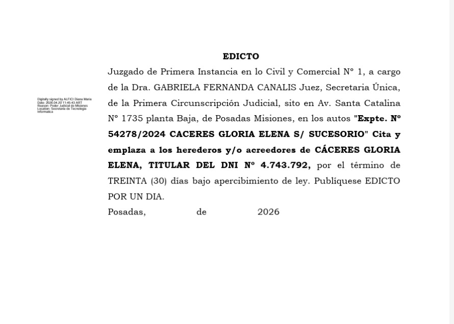 Juzgado de Primera Instancia en lo Civil y Comercial Nº 1 Cita y ...